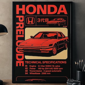 Honda Prelude JDM Poster: Retro 80s Japanese Sports Car Art (digital ...