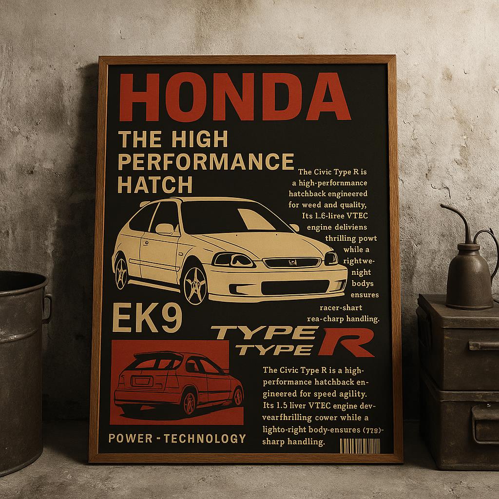 Honda Civic EK9 Type R Poster, Retro JDM Car Print, Classic Japanese ...