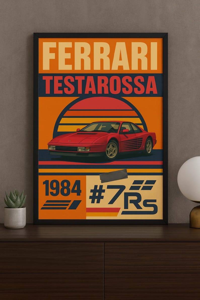 Ferrari Testarossa Poster, 1980s Supercar Print, Classic Italian Sports ...
