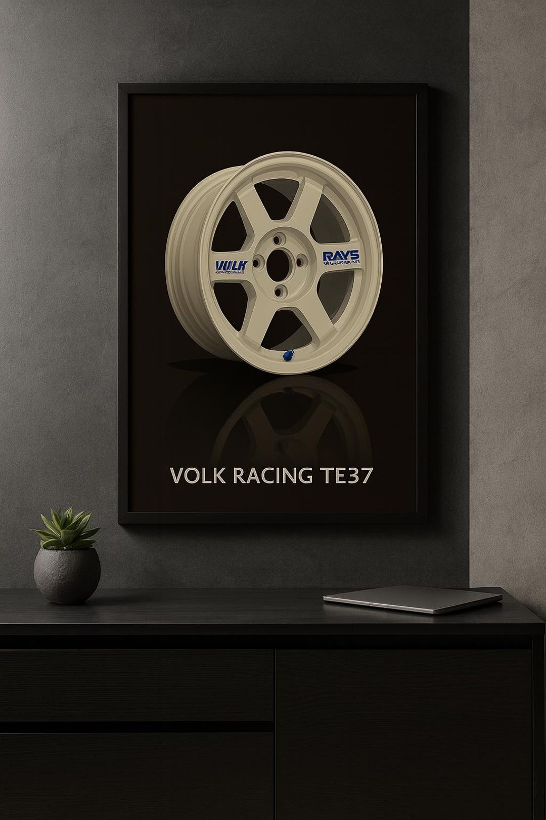Volk Racing TE37 Poster, JDM Wheel Art Print, Sleek Automotive Wall ...