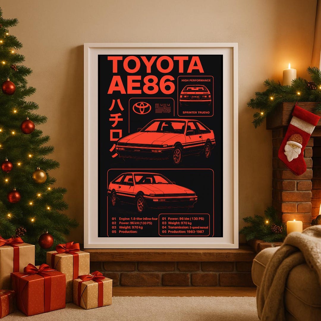 Toyota AE86 Poster, Retro JDM Car Print, Classic Japanese Drift Wall ...