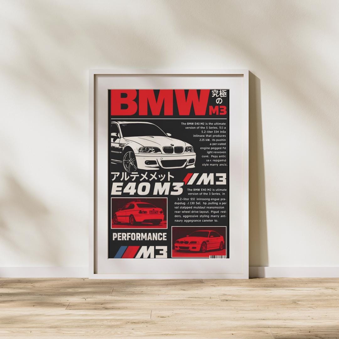 BMW E46 M3 Poster, Retro Motorsport Car Print, Classic German Sports ...