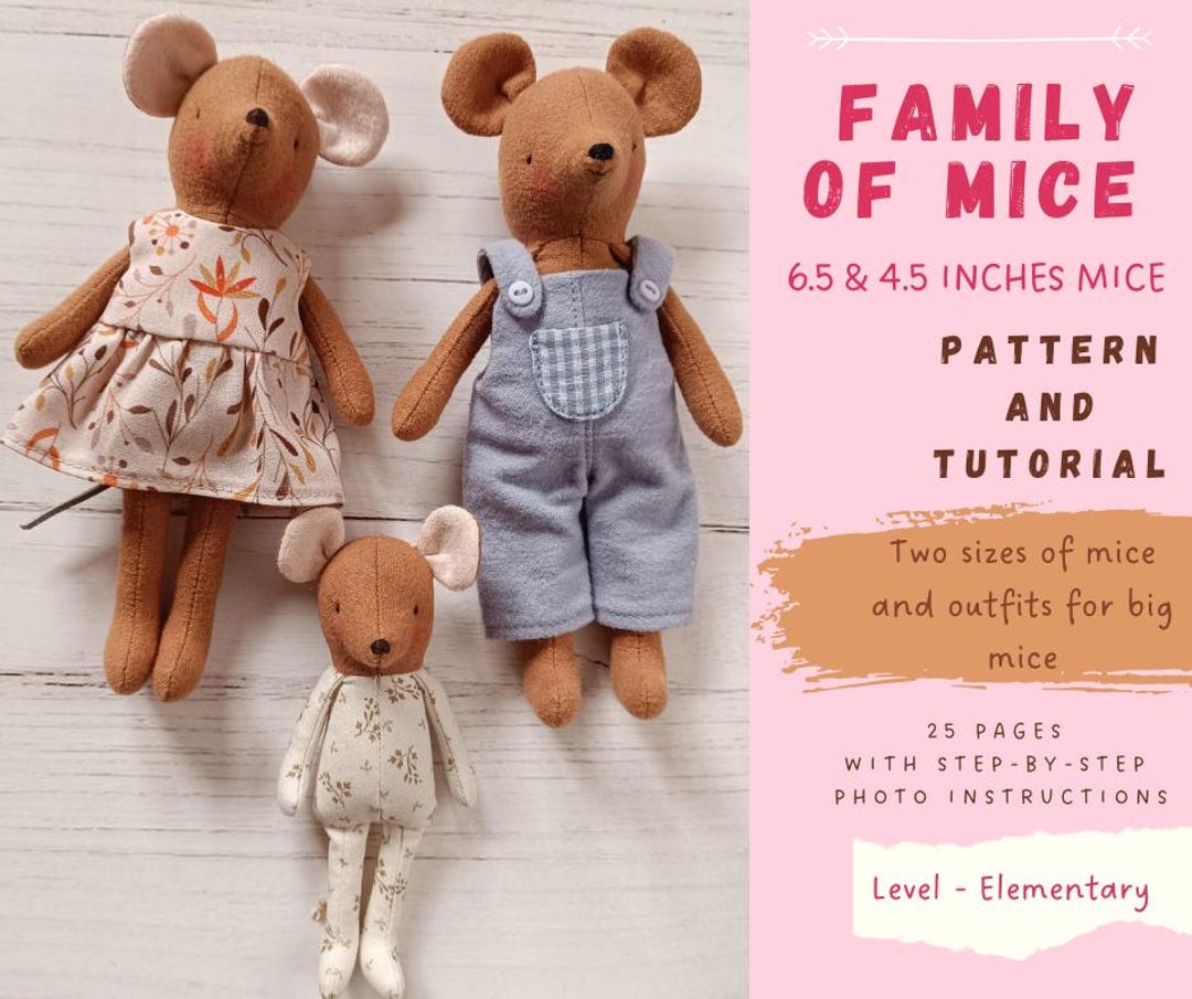 Mouse Sewing Pattern & Tutorial DIY Family of Mice, Soft Mini Toys ...