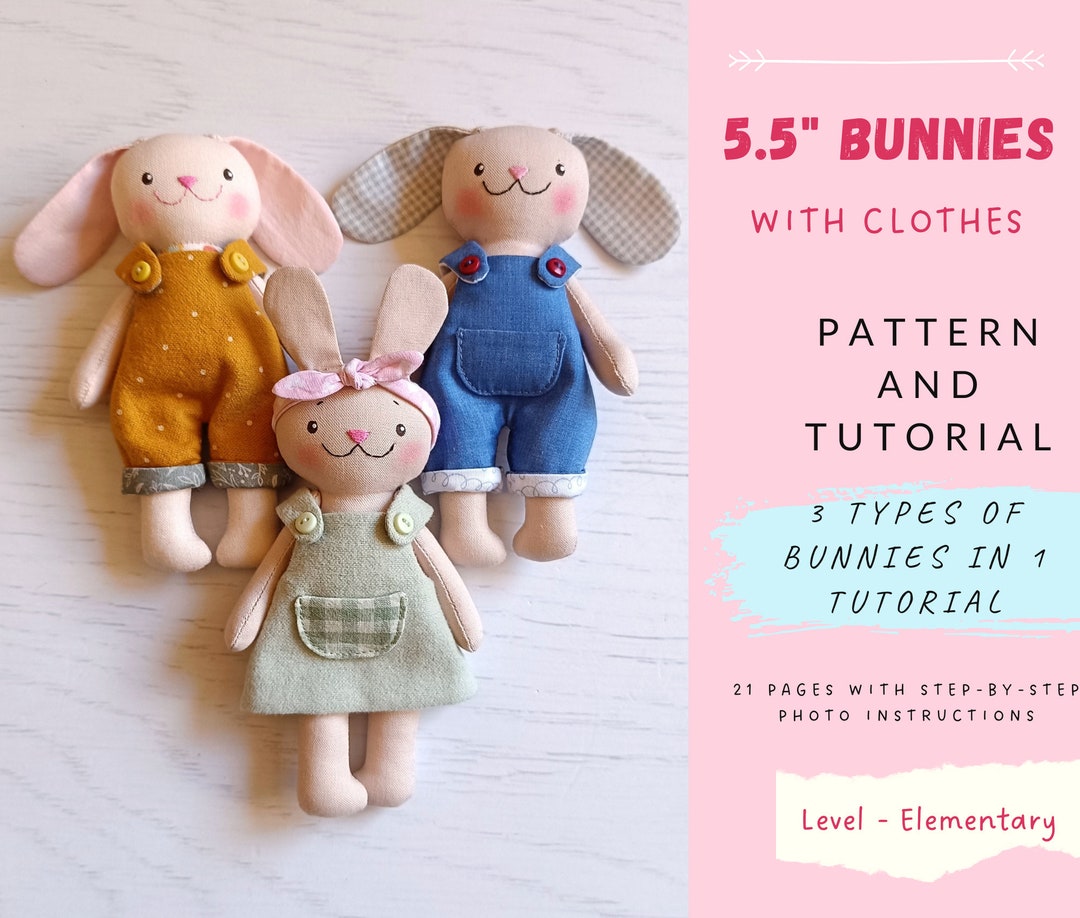 5,5 Inch Bunny Rag Doll Sewing Pattern, Tiny Bunny Pattern, Baby Pocket ...