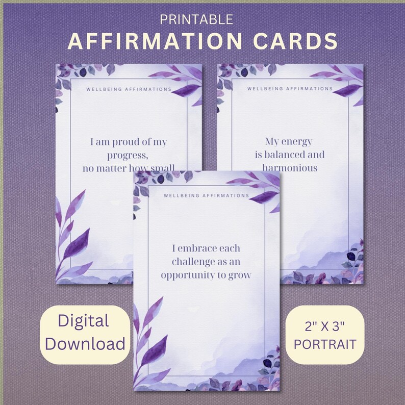 SELF-CARE AFFIRMATIONS | 18 Printable Cards | 2" X 3" | Purple ...