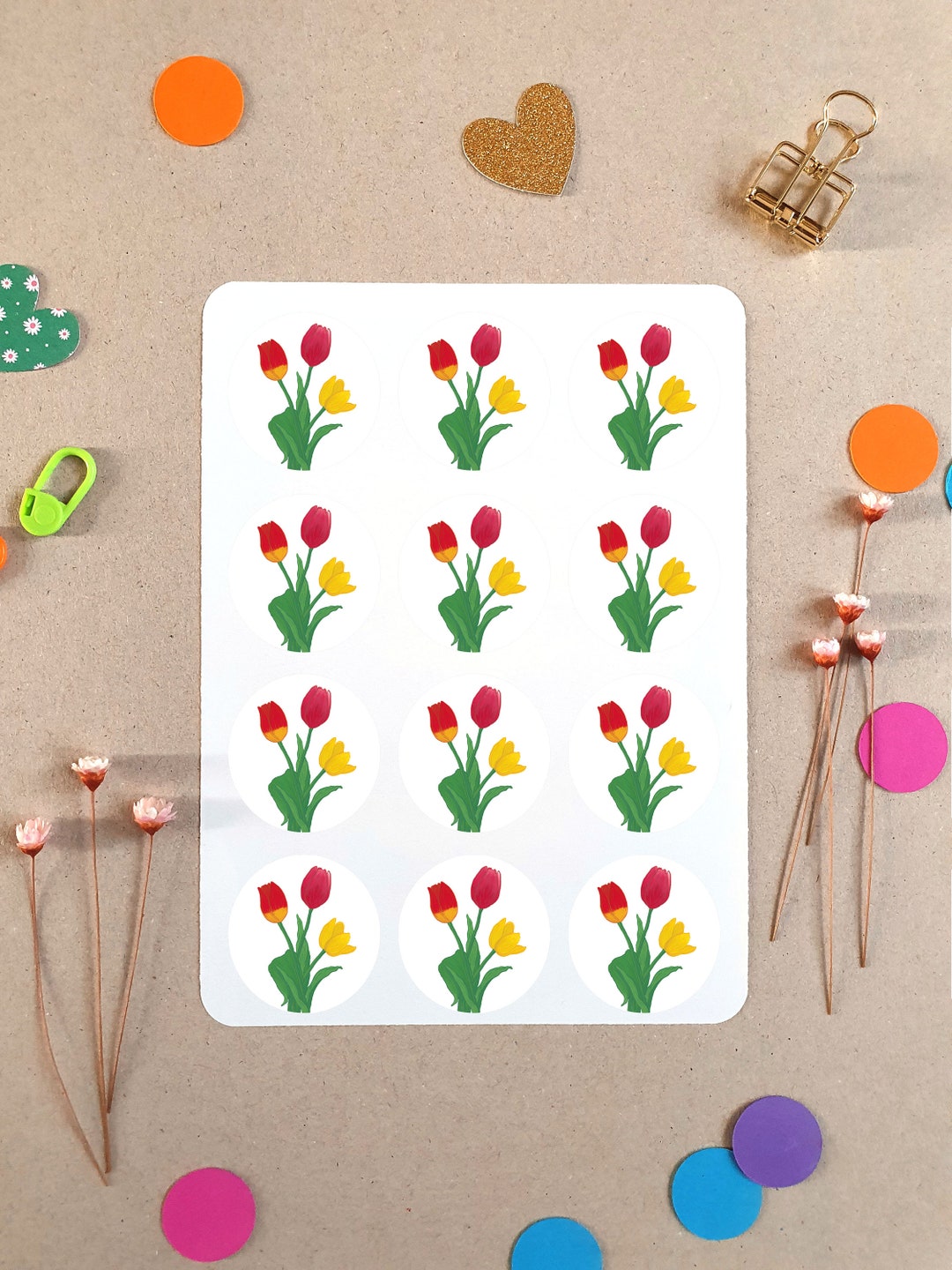 Round Tulips Sticker Sheet, Envelope Seal With Flowers - Etsy