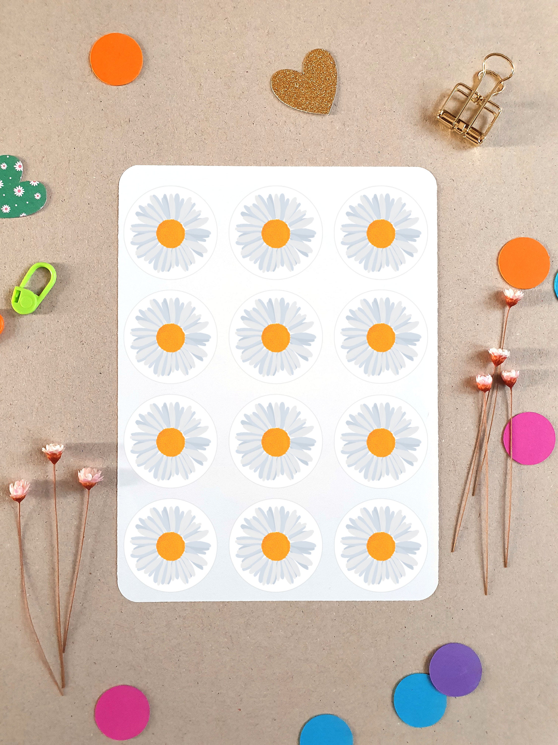 Daisy Stickers Sheet, Round Daisy Sticker Sheet - Etsy