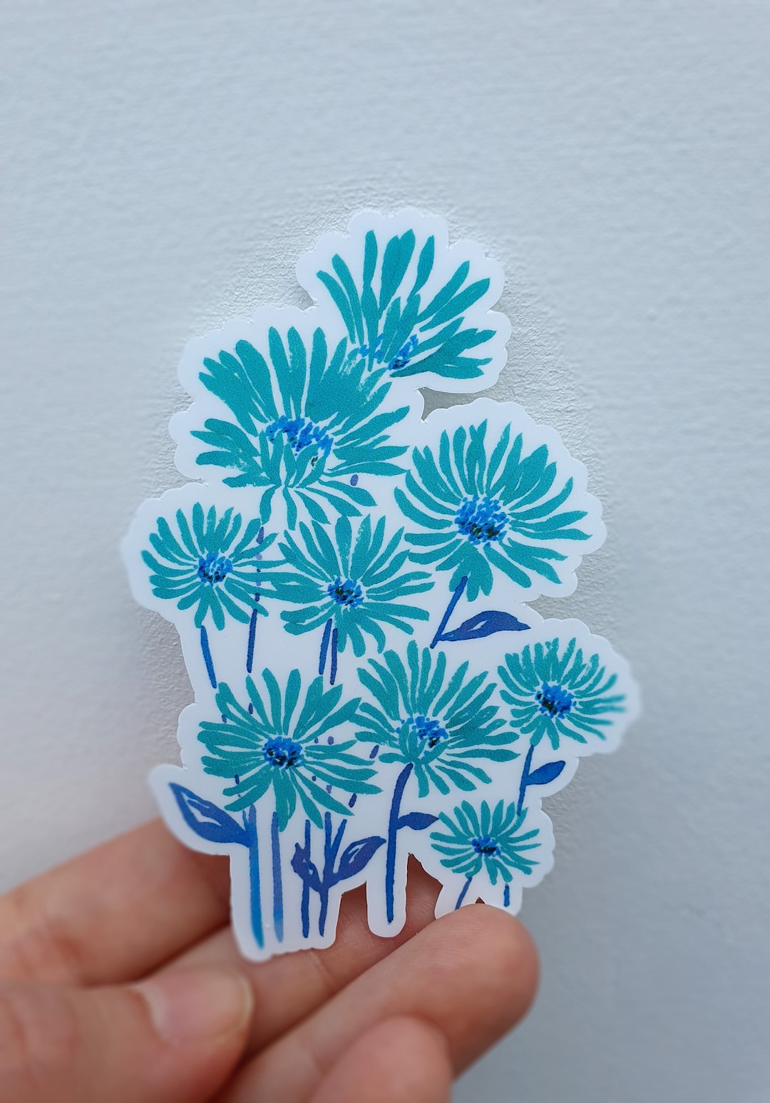 Blue Aster Flower Sticker, Perennial Flowering Plant, Laptop Sticker ...