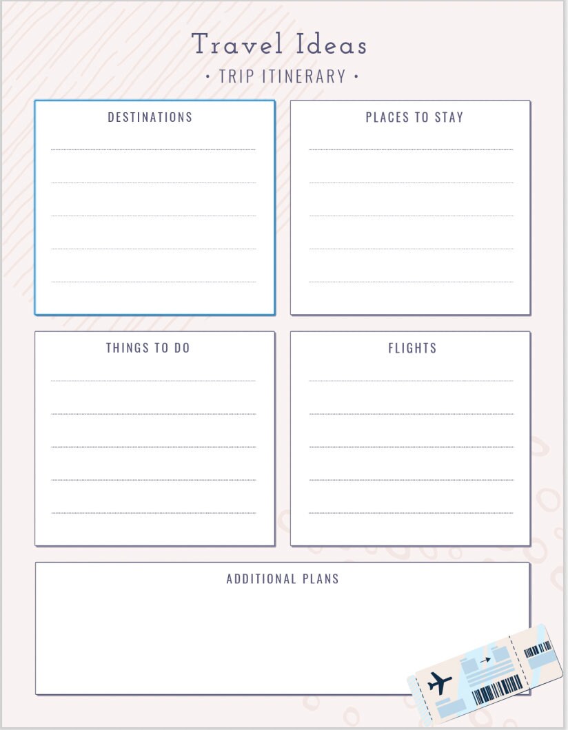 Printable Travel Idea Guide - Etsy