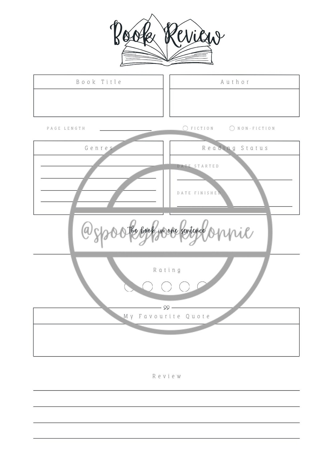 Book Review Printable, Bookish Printable, Book Digital Download, Book ...