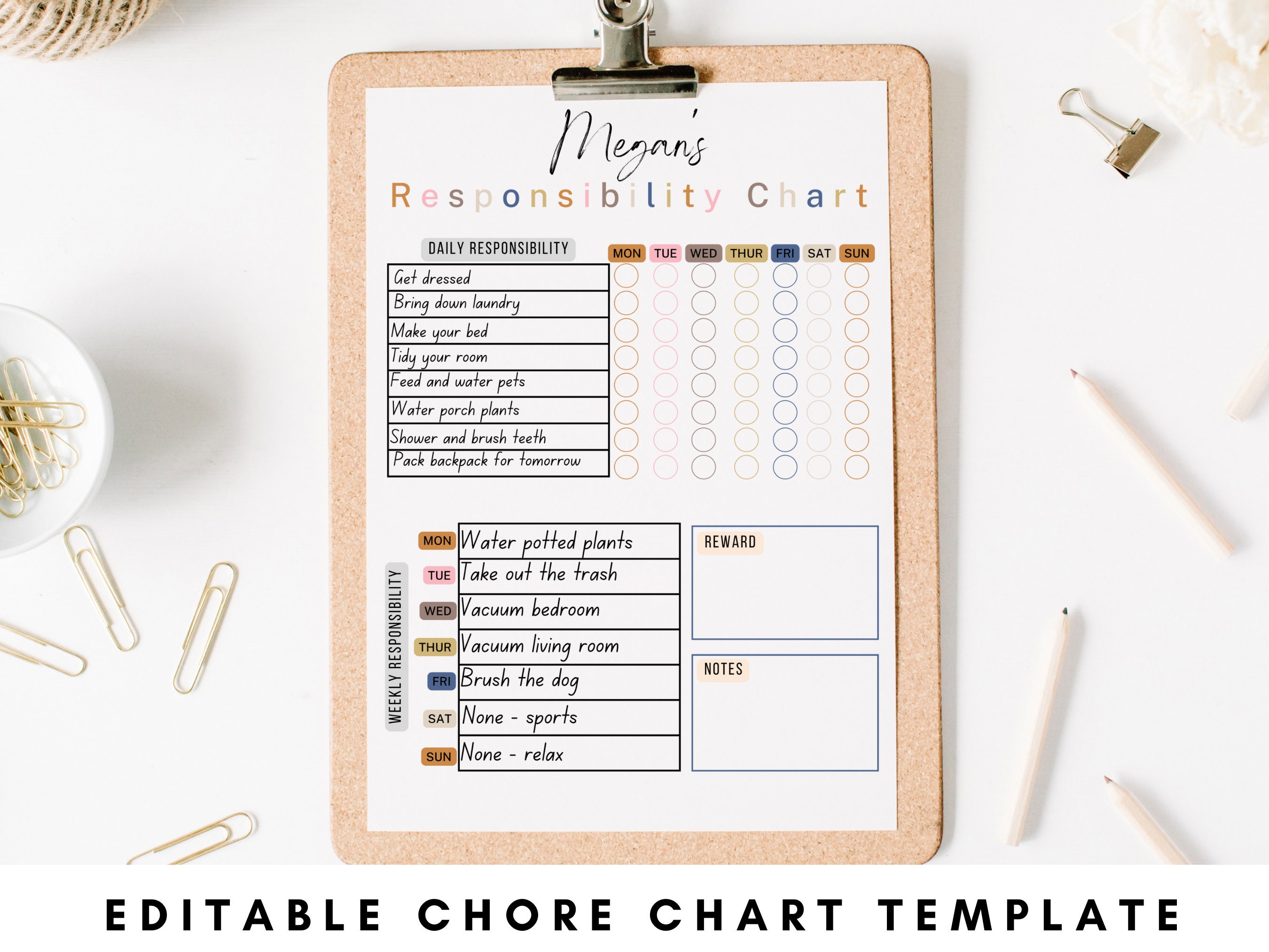 Kids Responsibility Chart | Chore Chart Printable | Family Chore Chart ...