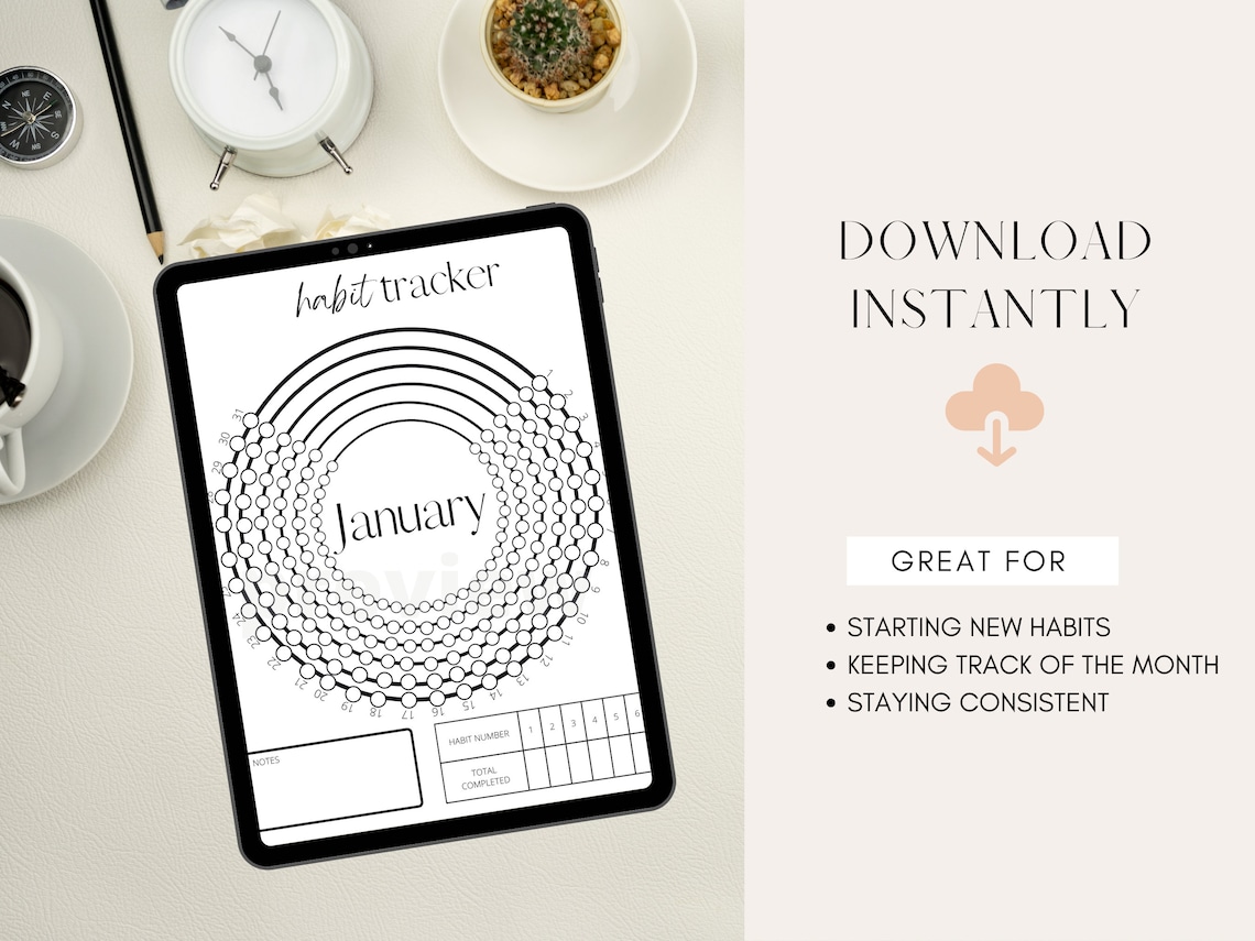 Monthly Habit Tracker Printable PDF | Habit Tracker Journal | Habit ...