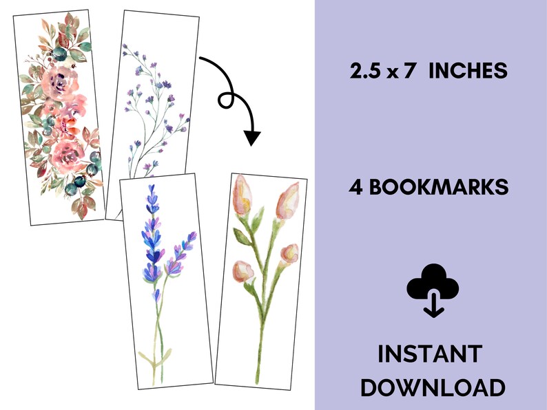 Watercolor Floral Printable Bookmarks | Digital Bookmarks | Bookmarks ...