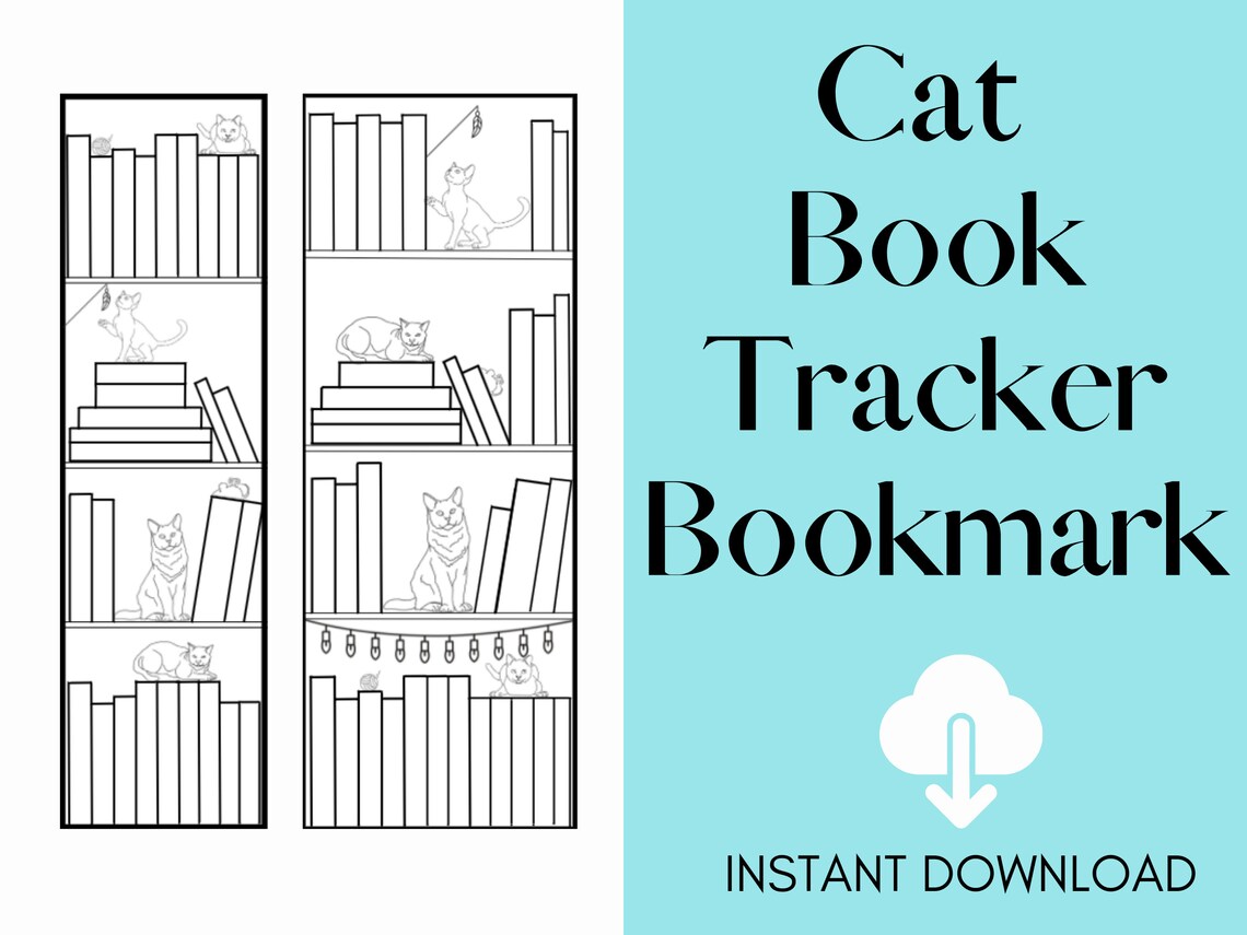 Cat Printable Book Tracker Bookmark | Digital Bookmarks | Cat Bookmarks ...