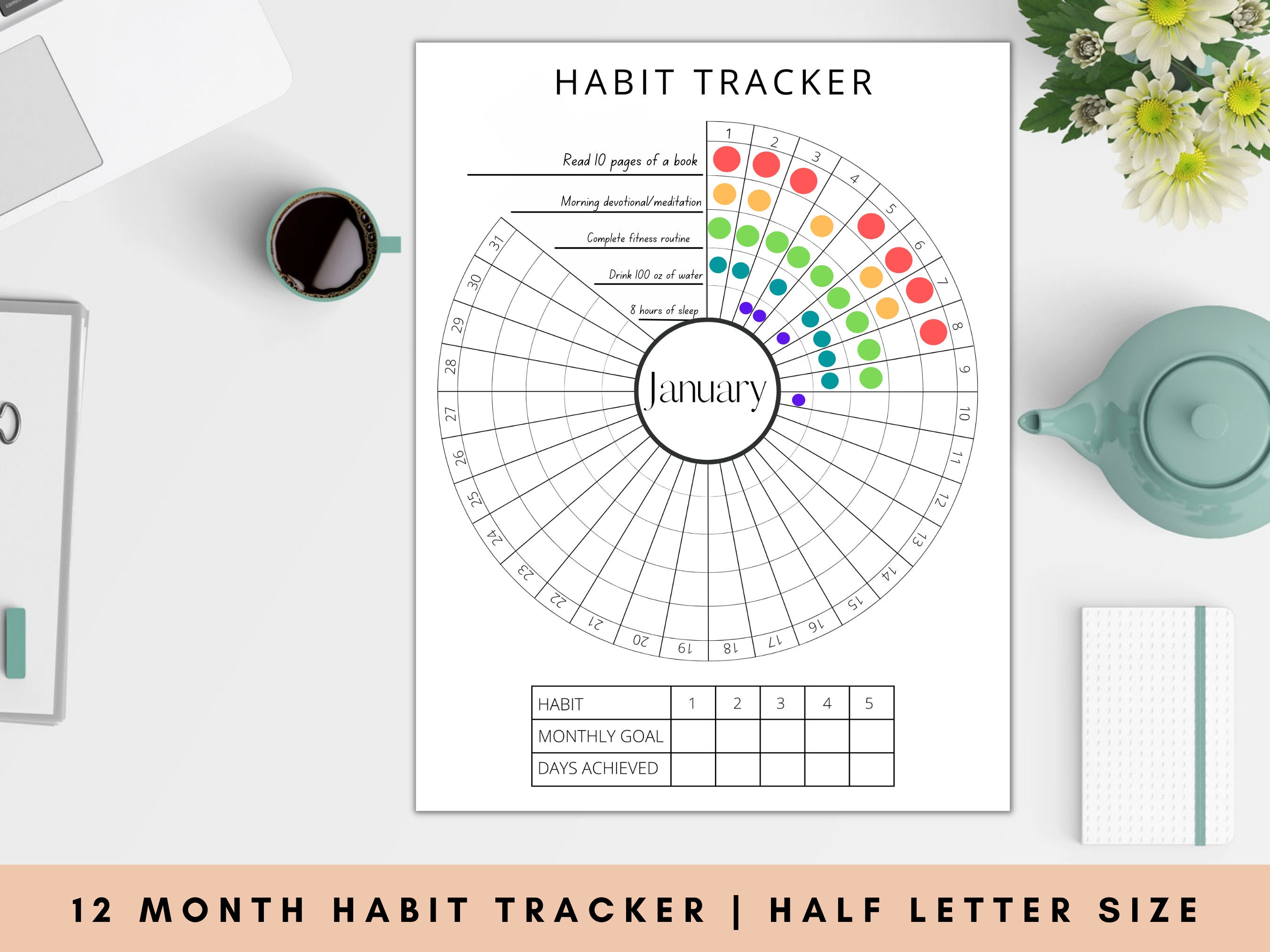 Half Letter Sized Monthly Habit Tracker | Habit Tracker Journal | Habit ...