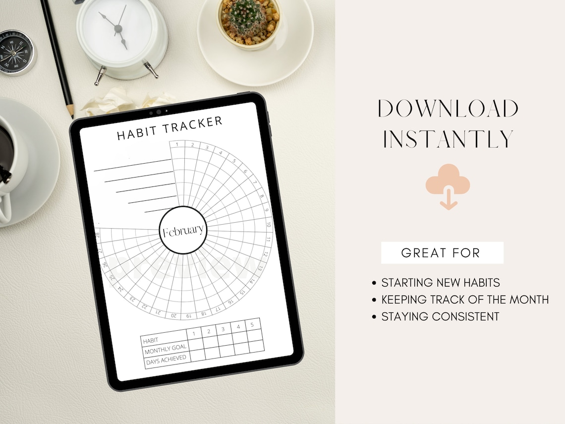 Monthly Habit Tracker Printable PDF | Habit Tracker Journal | Habit ...