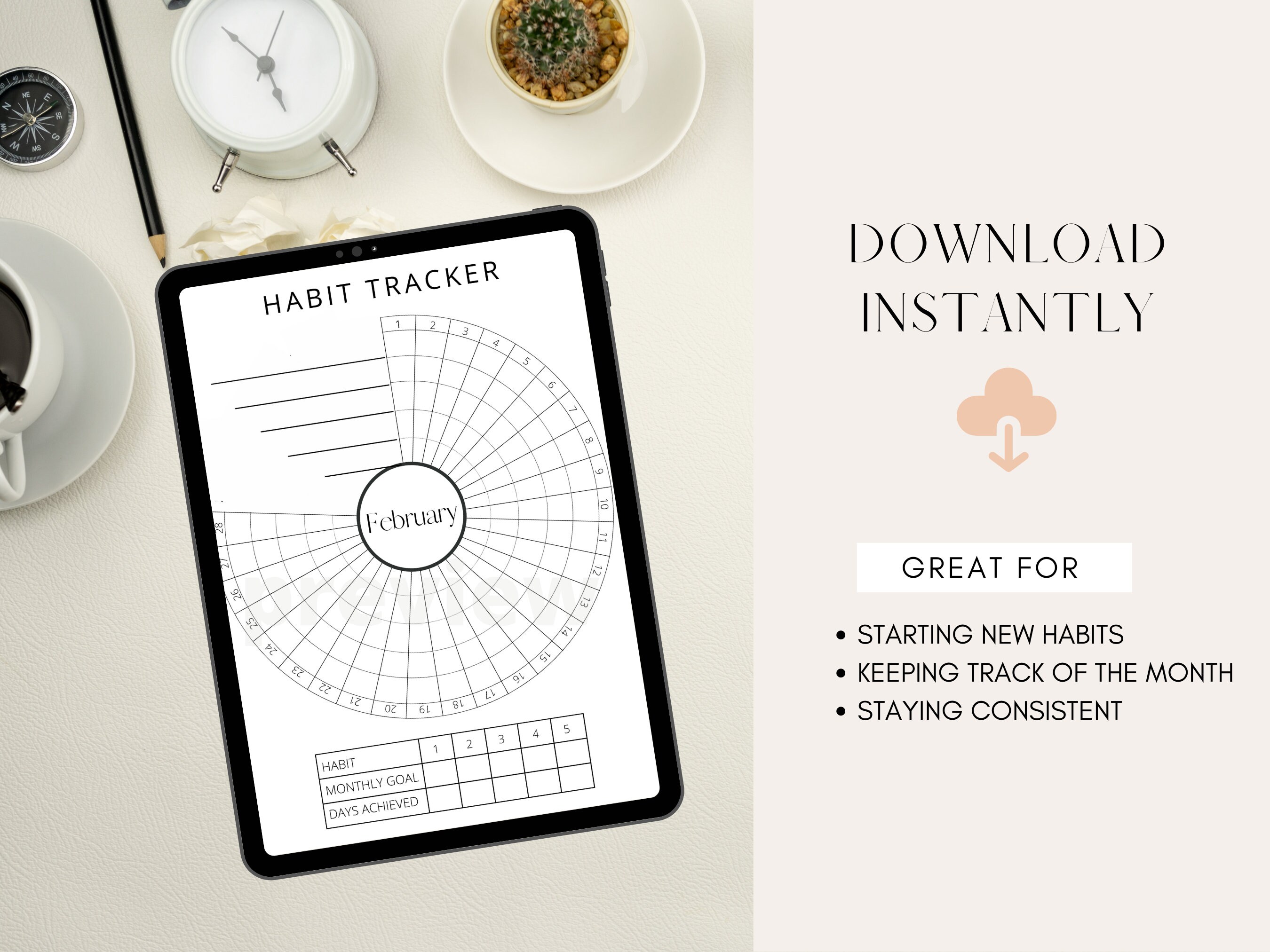 Monthly Habit Tracker Printable PDF | Habit Tracker Journal | Habit ...