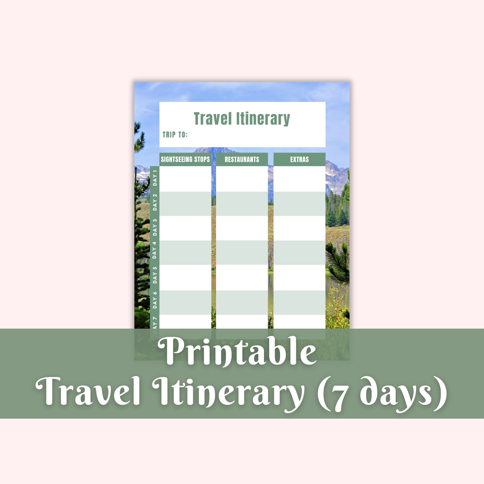 Printable Outdoor Background Travel Itinerary - Etsy