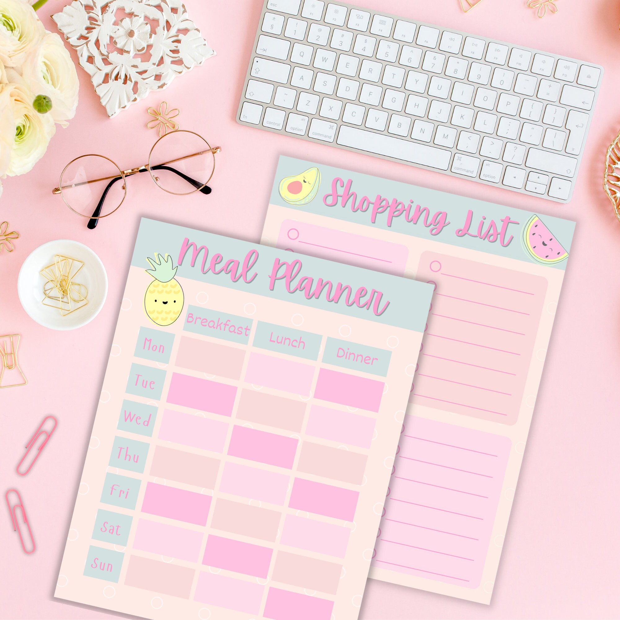 Pastel Fruits Illustrated Printable Weekly Meal Planner - Etsy