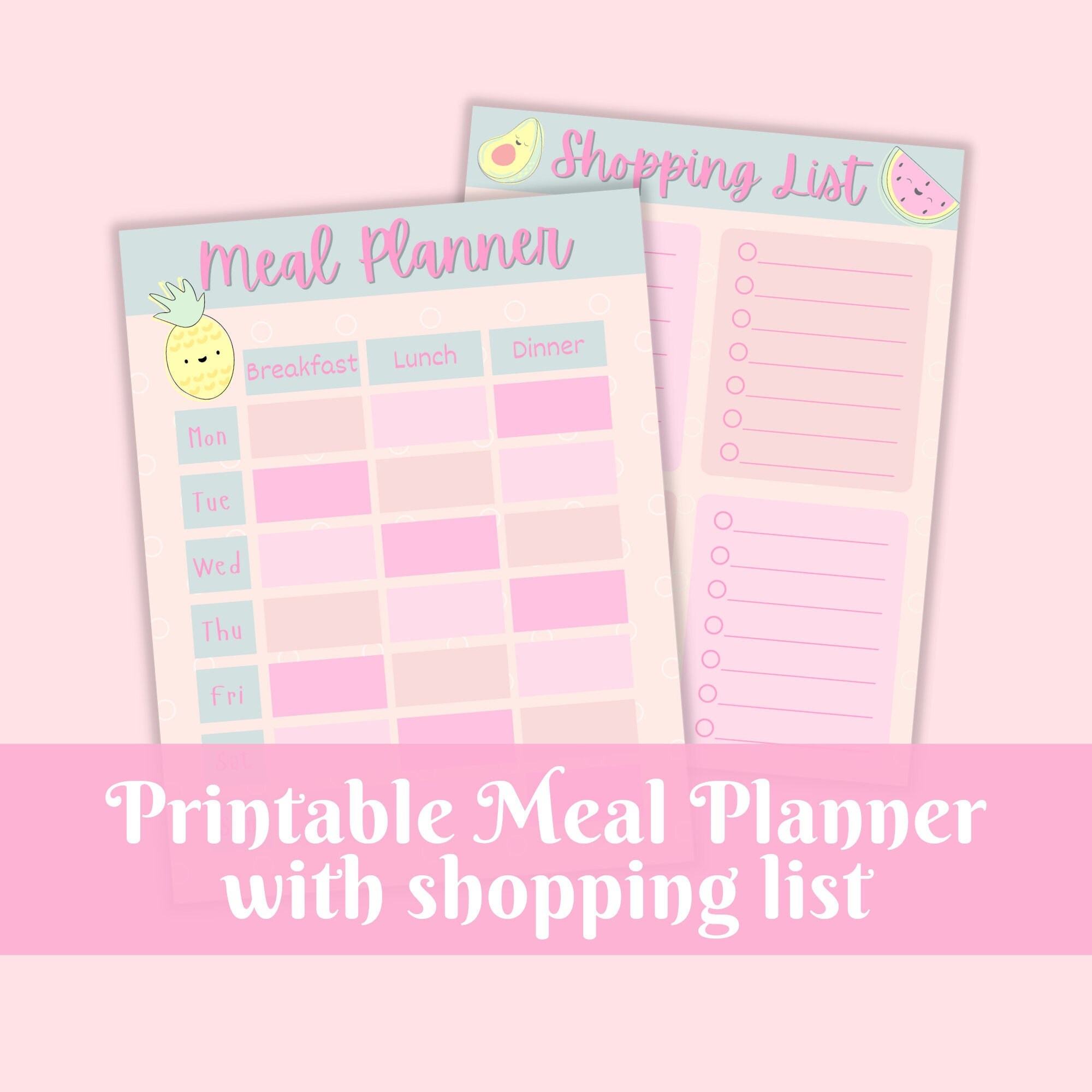 Pastel Fruits Illustrated Printable Weekly Meal Planner - Etsy