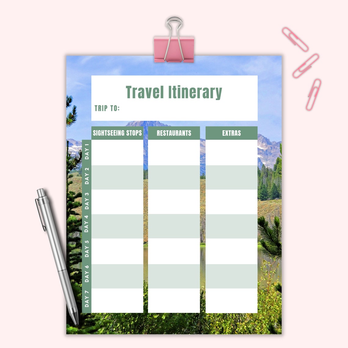 Printable Outdoor Background Travel Itinerary - Etsy