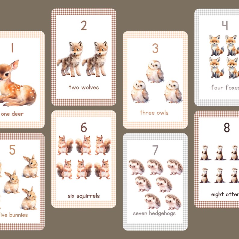 123 Flashcard Woodland Animal Theme Classroom Decor Counting Card ...