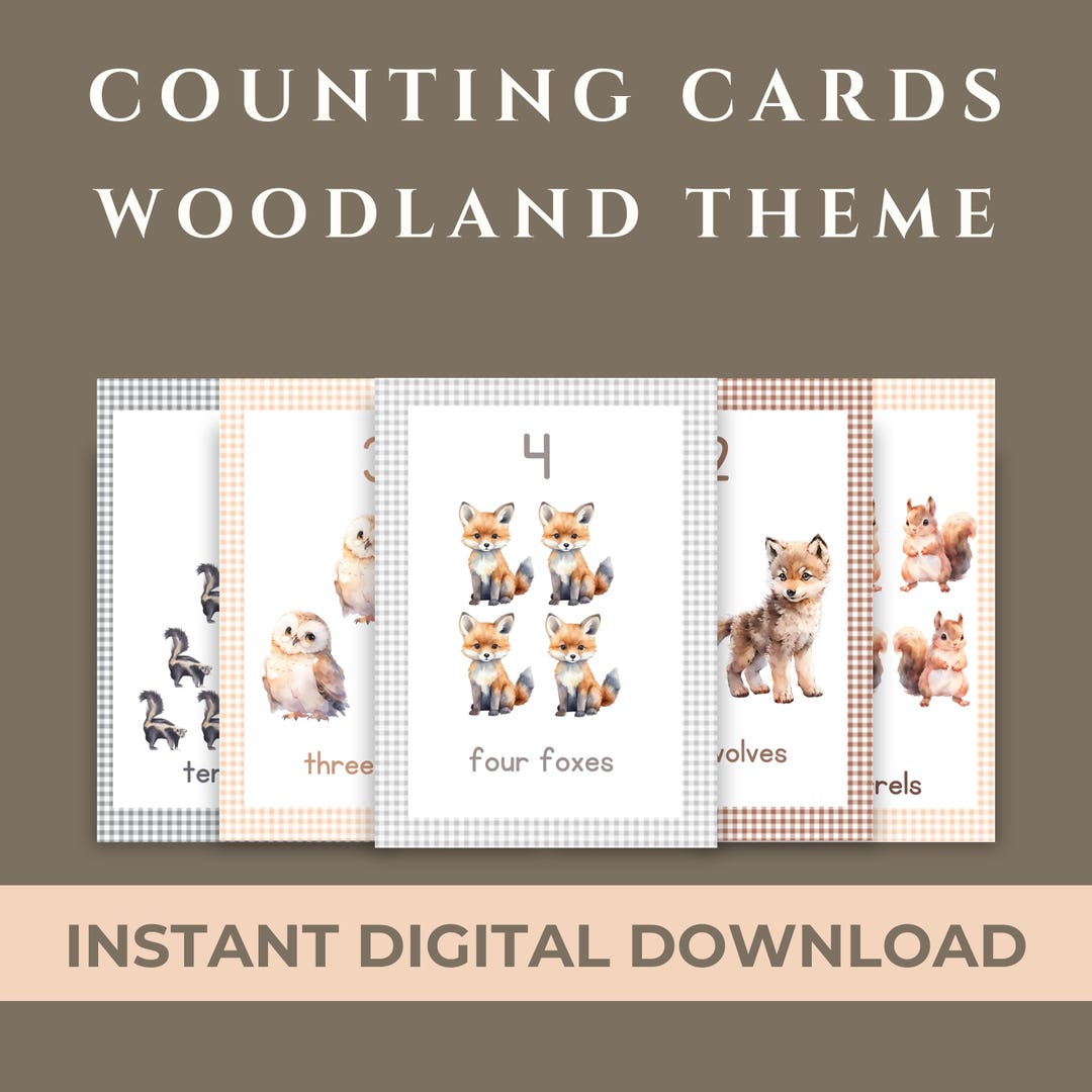 123 Flashcard Woodland Animal Theme Homeschool Counting Card Digital ...