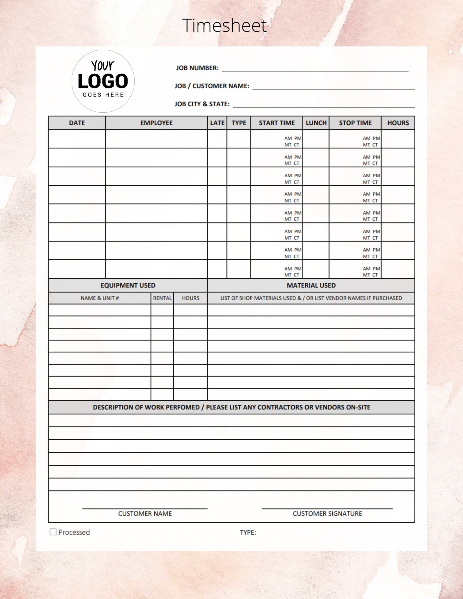 Daily Employee Timesheet - Etsy