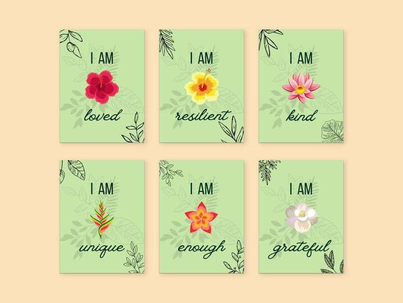 Daily Affirmations Tropical Posters Set of 6 Digital - Etsy