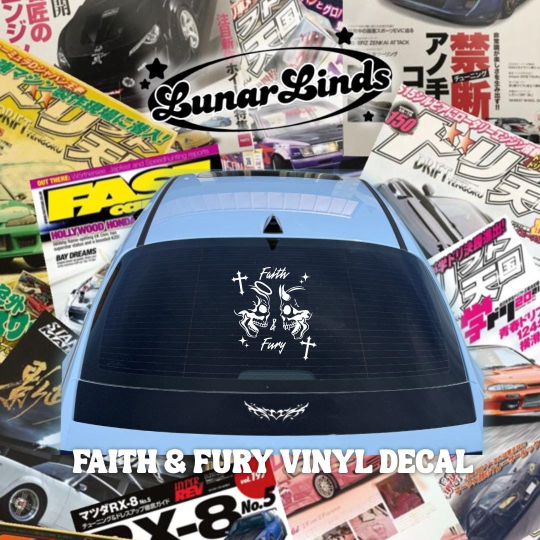 Faith & Fury Skull Cross Vinyl Decal Angel Devil Skull Banner – Heaven ...