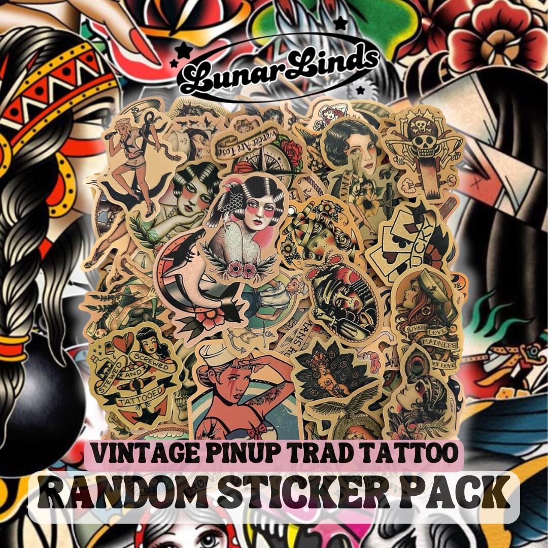 Vintage Pinup Trad Tattoo Sticker Pack – Traditional Pinup Flash Art ...