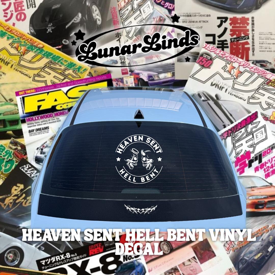 Heaven Sent Hell Bent Skull Vinyl Decal Angel Devil Skull Banner – Heaven & Hell Car Sticker Car ...