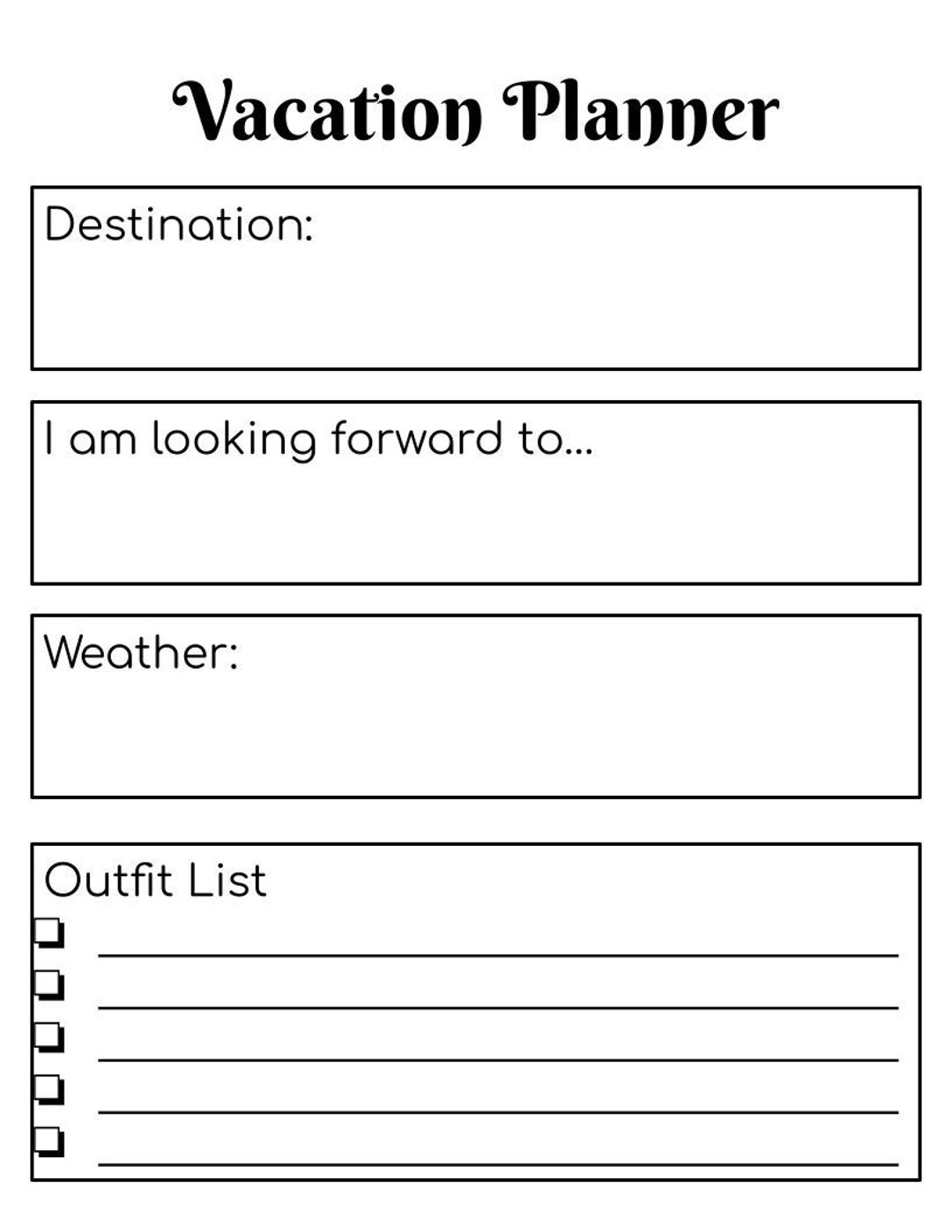 Simple Vacation Planner Template/ Printable - Etsy