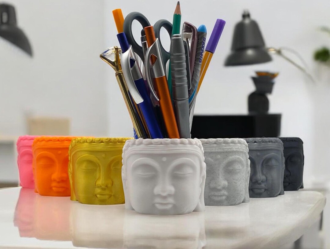 Buddha Head Pen Holder – 3D Printed Desk Organizer | Zen Pencil Cup for ...