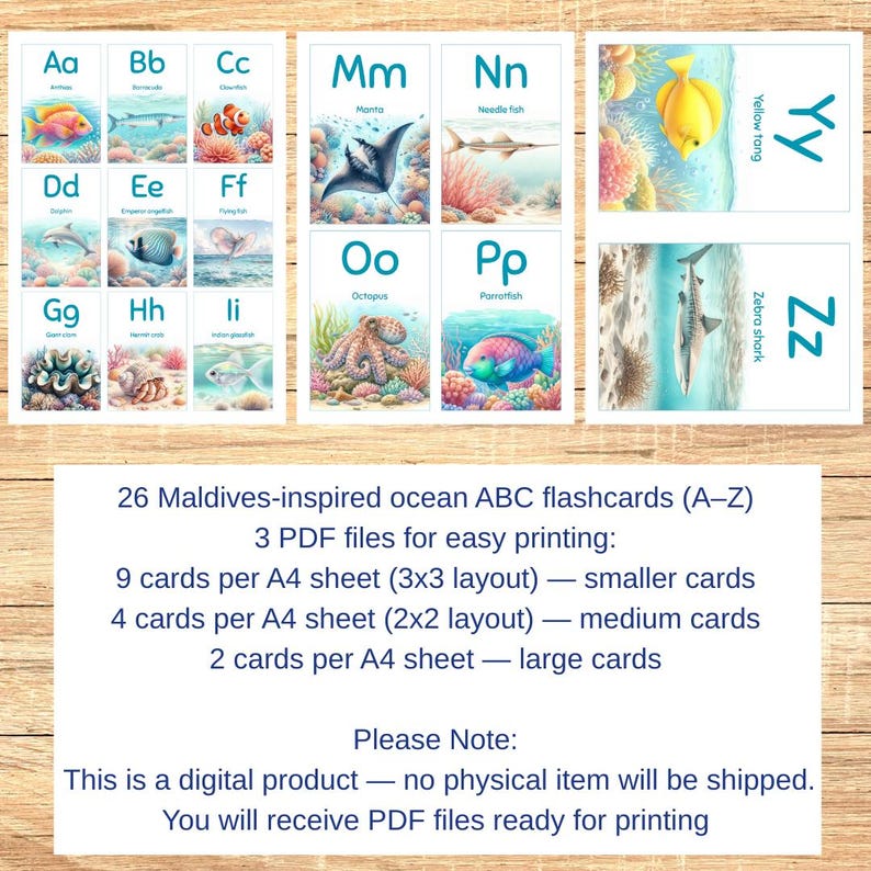 Ocean ABC Flashcards | Maldives Sea Creatures Alphabet Cards | Pastel ...