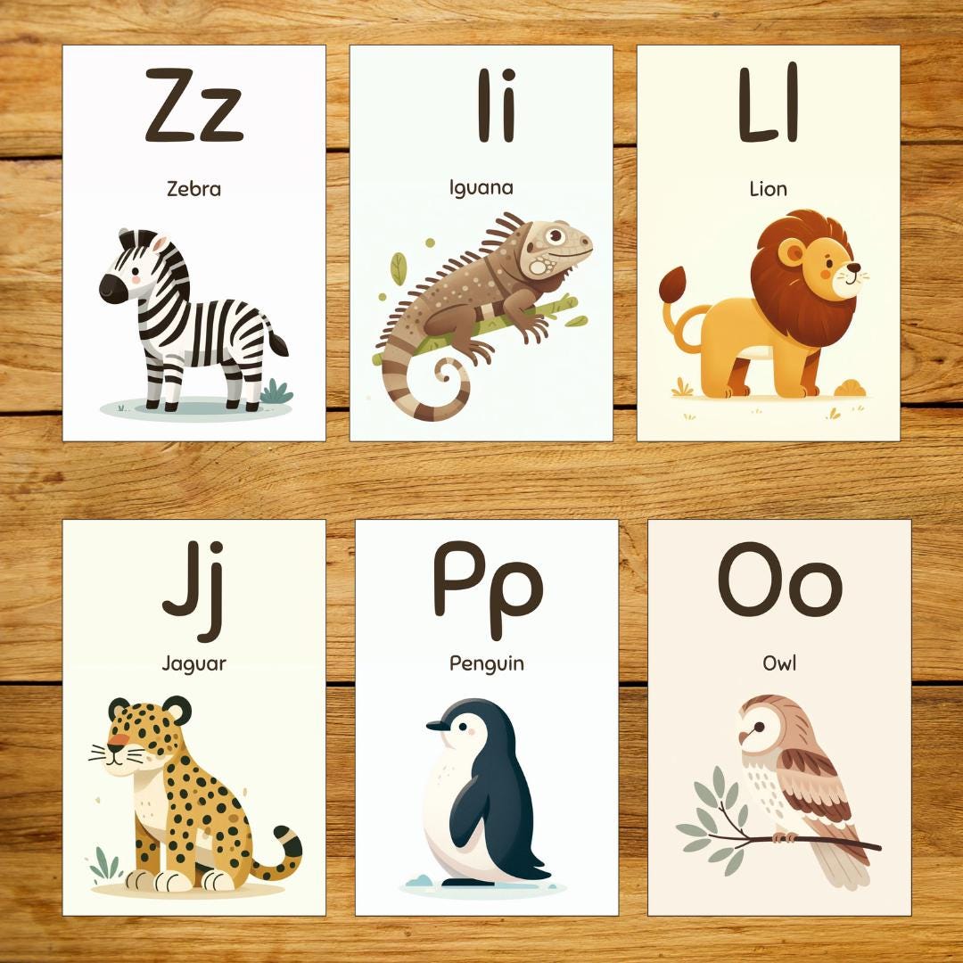 Animal ABC Flashcards | A–Z Alphabet Cards for Kids | Flat Illustration ...