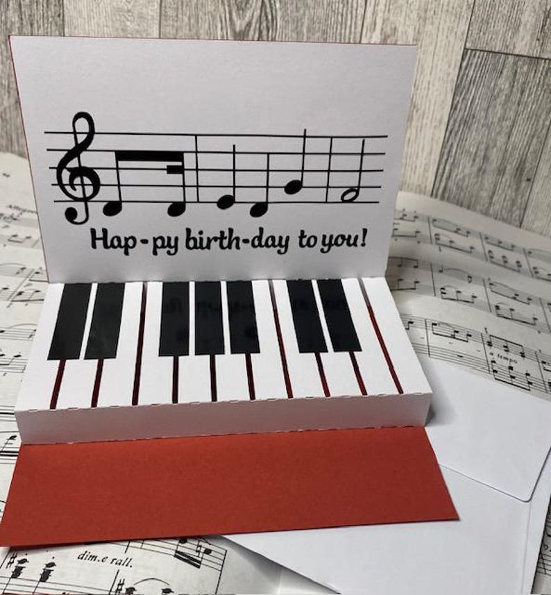 Piano Key Pop-up Birthday Card SVG: Cricut & Silhouette Template ...