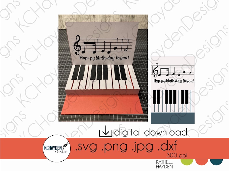 Piano Key Pop-up Birthday Card SVG: Cricut & Silhouette Template ...
