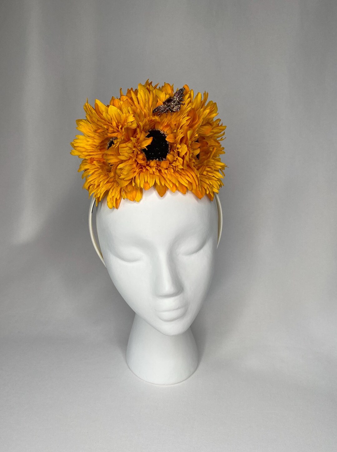 Sunflower Bling Bee Halo, Fall Barn Country Bridal Headpiece, Boho ...