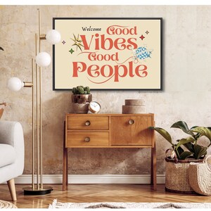 Good Vibes Good People Sign Retro Wall Decor for Living Room Welcome ...