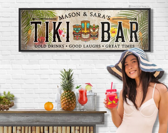 Personalized Tiki Bar Sign, Custom Poolside Bar Sign With Torches ...