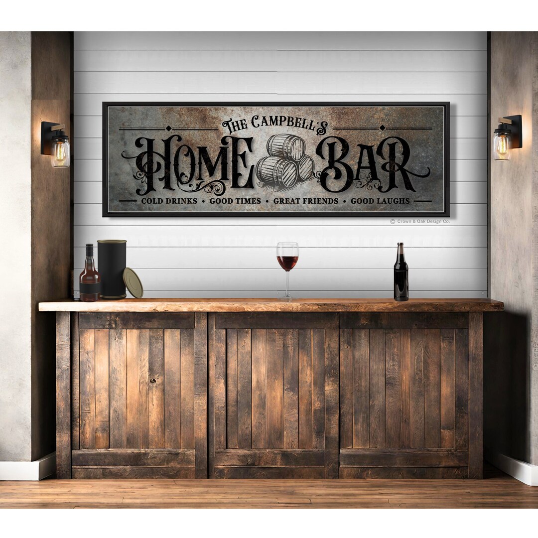 Rustic Bar Sign for Home Bar Decor Basement Lounge Sign Personalized ...