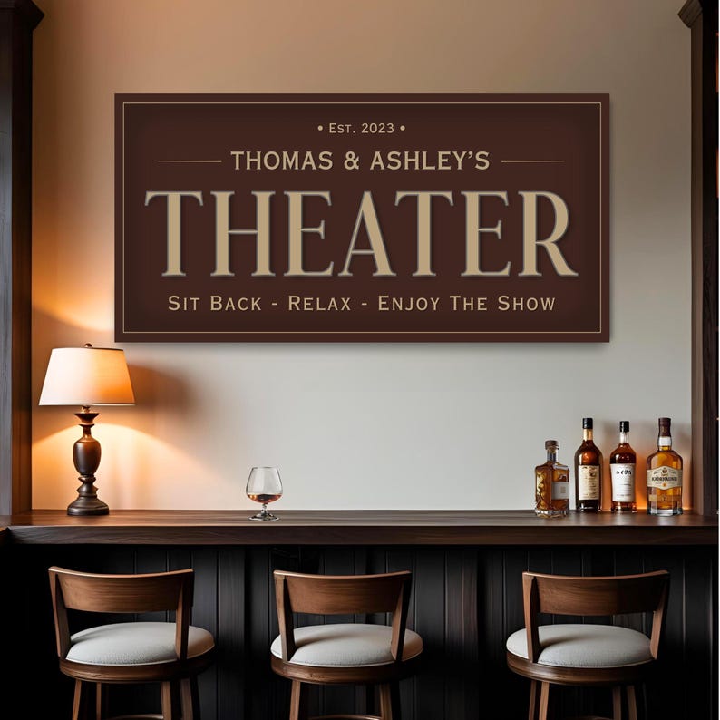 Personalized Home Theater Sign, Movie Room Wall Decor, Custom Family ...