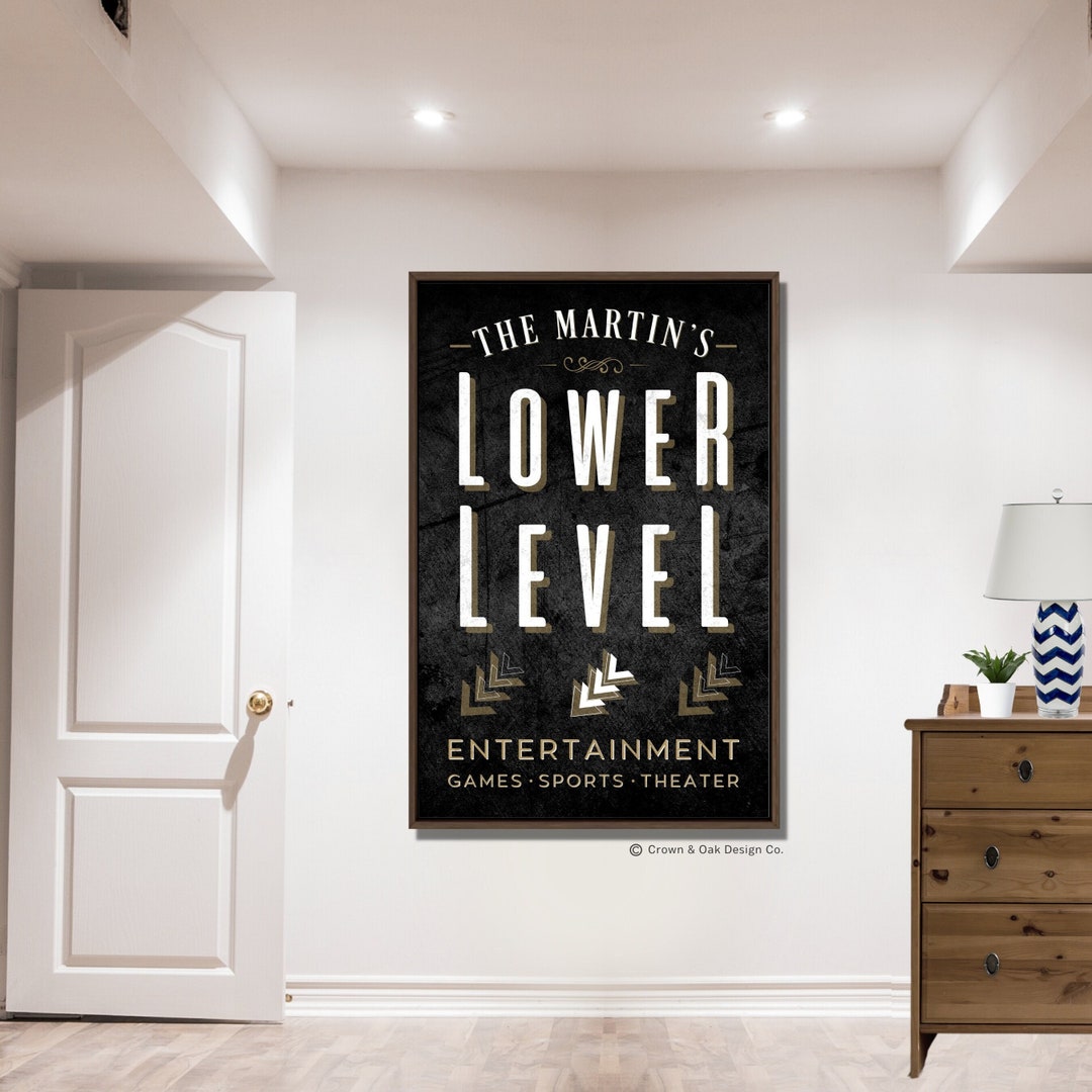 Personalized Lower Level Sign, Rustic Basement Family Room Wall Decor ...