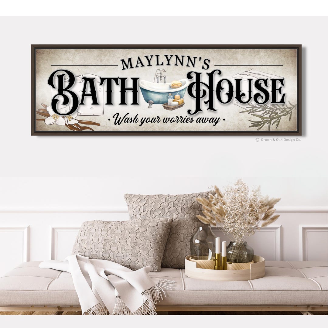 Bath House Sign Rustic Farmhouse Bath Sign Personalized Bathtub Wall ...