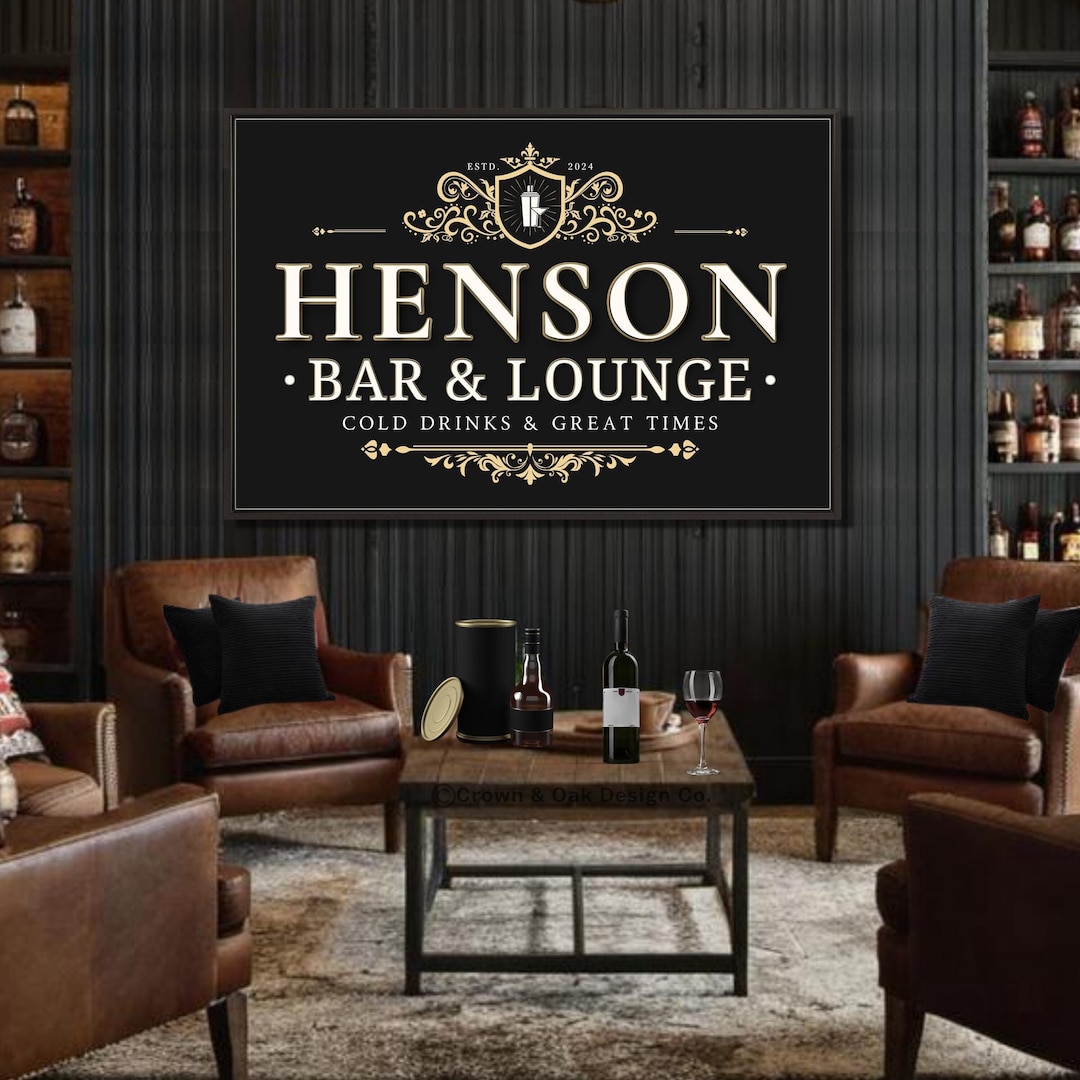 Bar & Lounge Sign Personalized Home Bar Sign Pub Wall Art Basement Bar ...