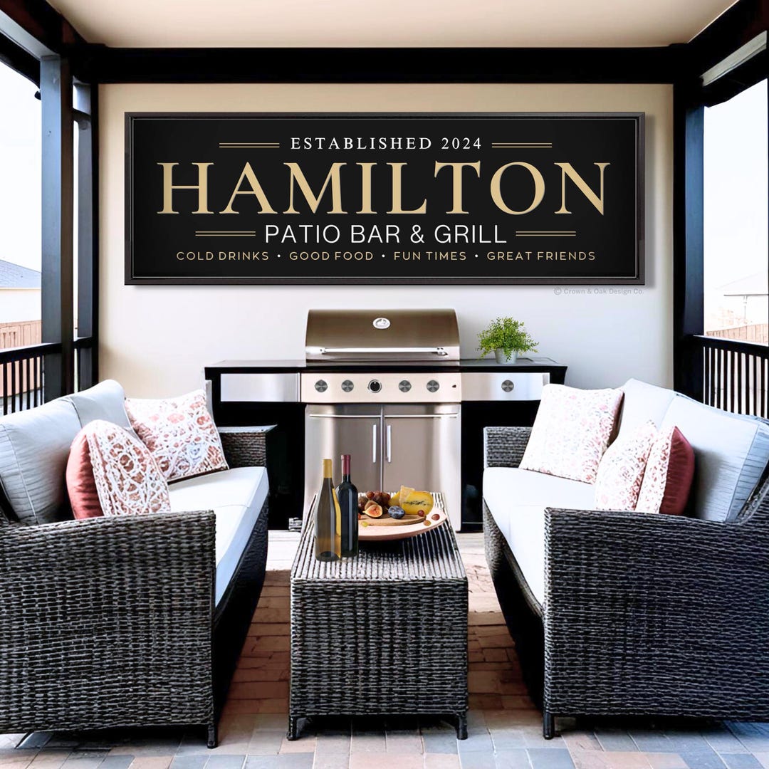 Personalized Patio Sign Back Patio Bar & Grill Signs Modern Backyard ...