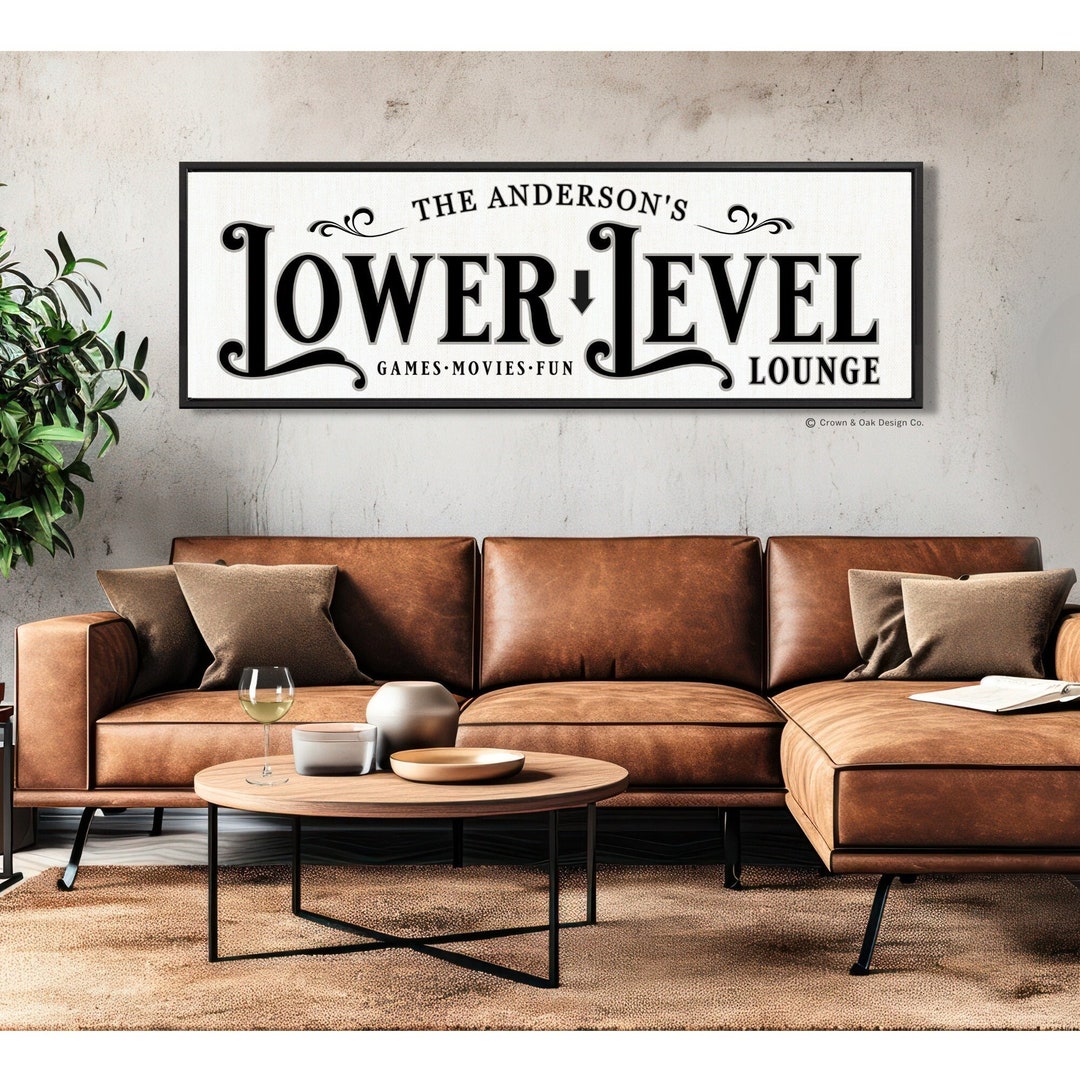 Lower Level Lounge Sign for Basement Personalized Family Game Room Wall ...