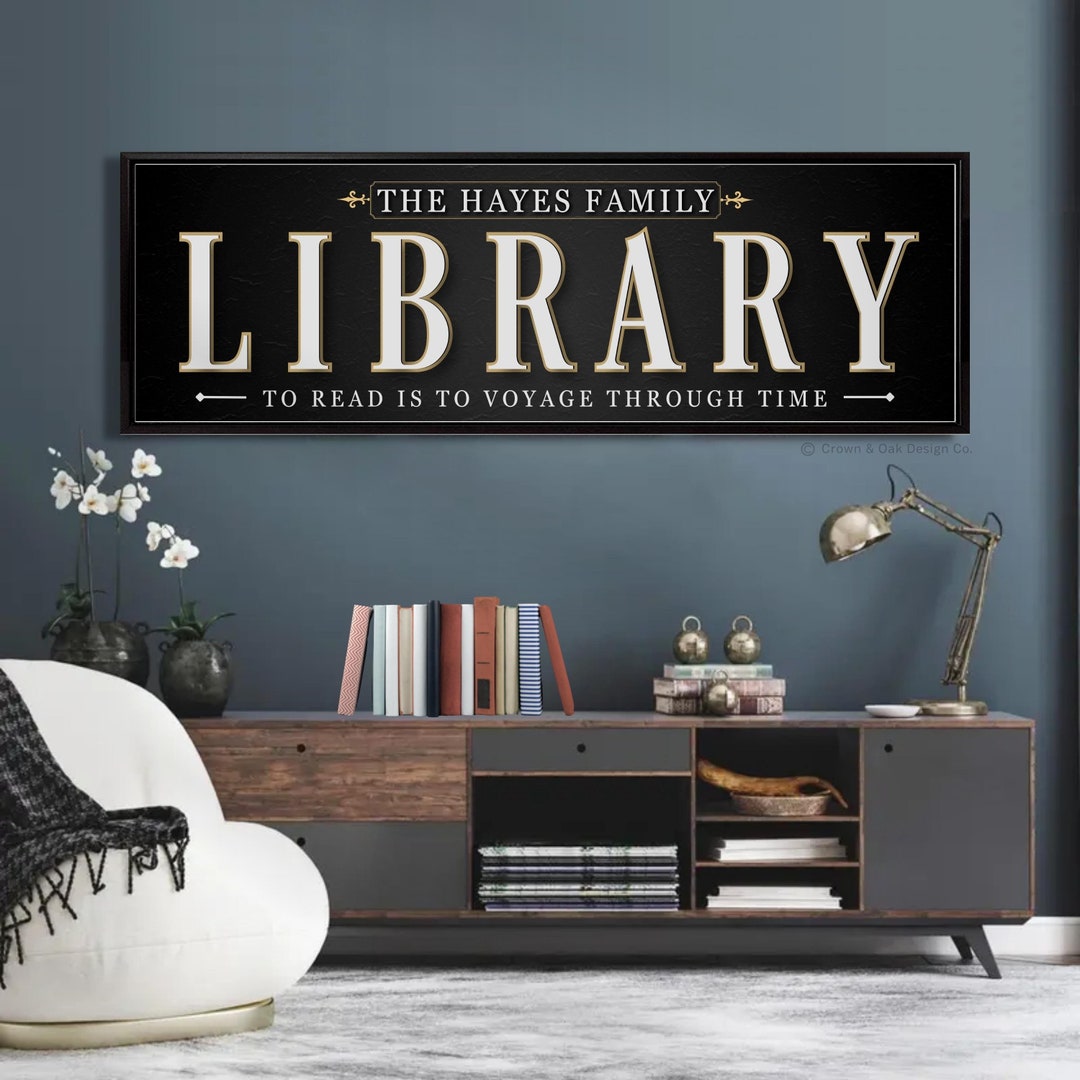 Library Sign Personalized Family Sign for Library Home Book Nook Wall ...