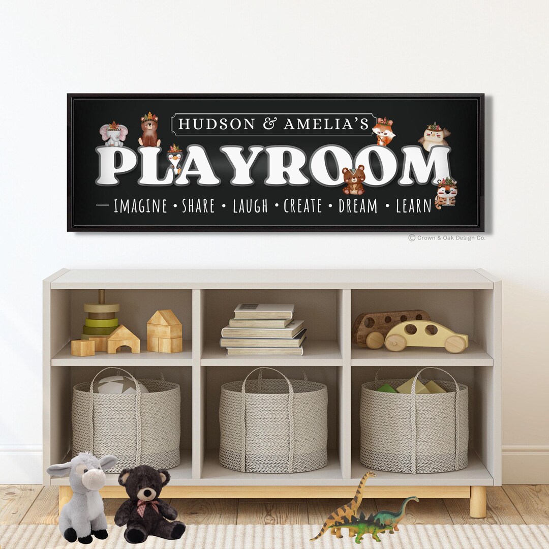 Playroom Sign Personalized Play Room Wall Decor Woodland Nursery Kids ...